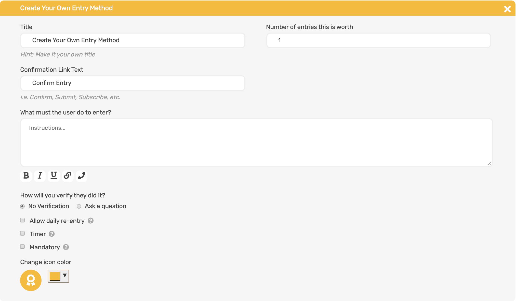 Create Your Own Entry Method | SweepWidget
