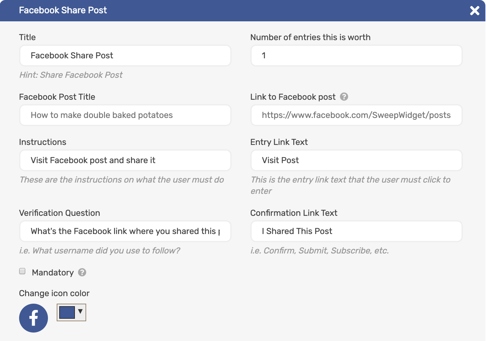 Facebook Entry Methods | SweepWidget