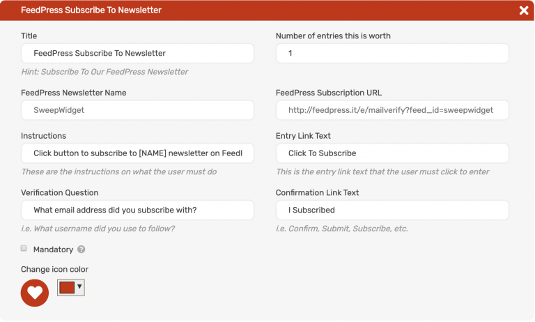 FeedPress Entry Method | SweepWidget