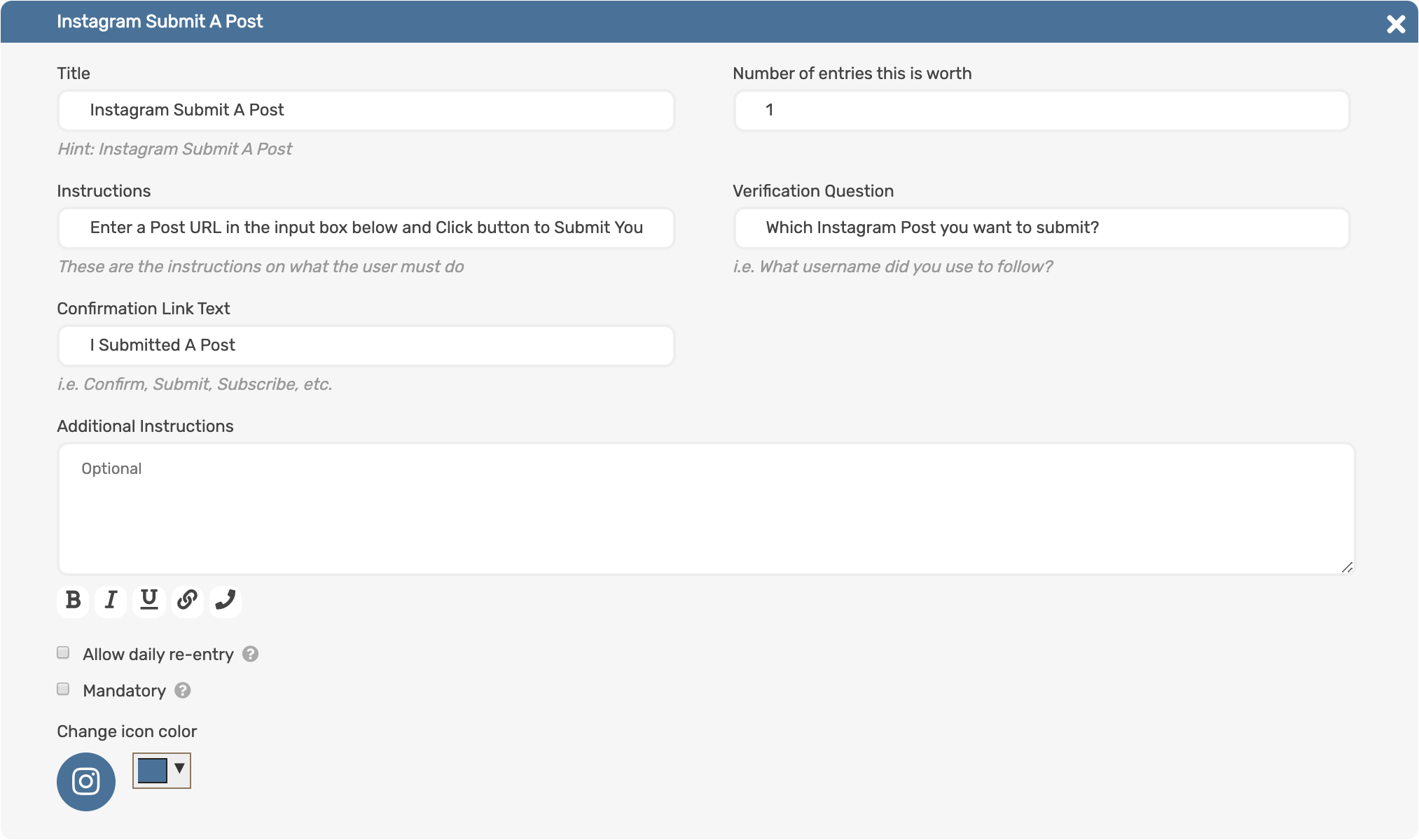 Instagram Entry Methods | SweepWidget