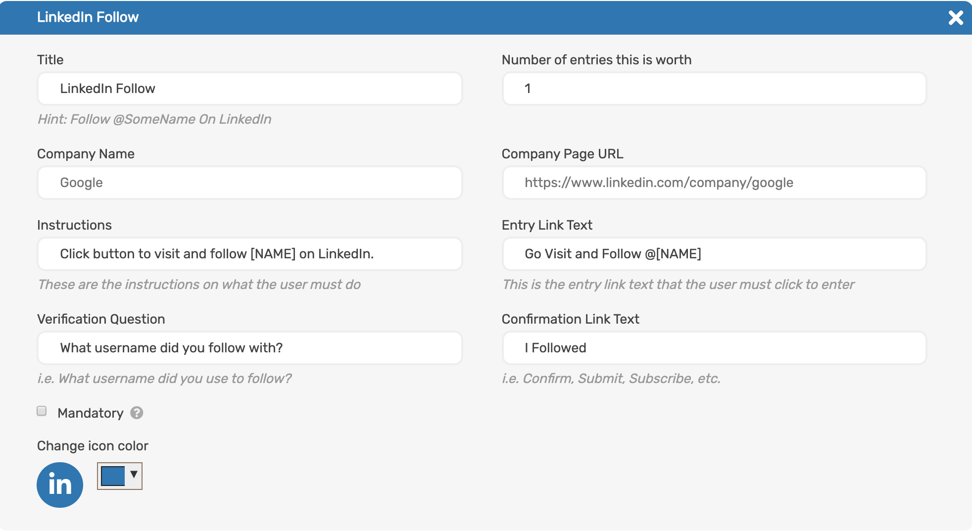 Linkedin Entry Methods | SweepWidget