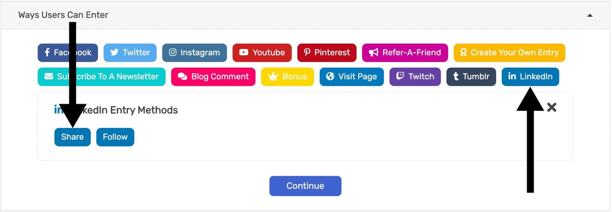 Linkedin Entry Methods | SweepWidget