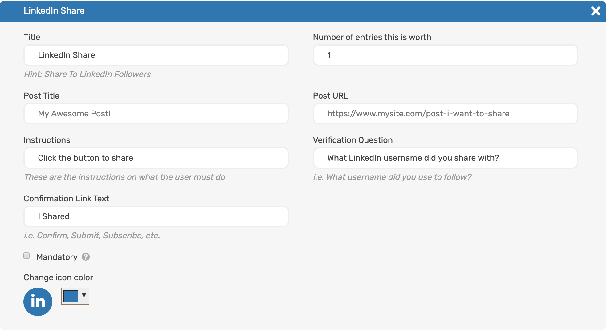 Linkedin Entry Methods | SweepWidget