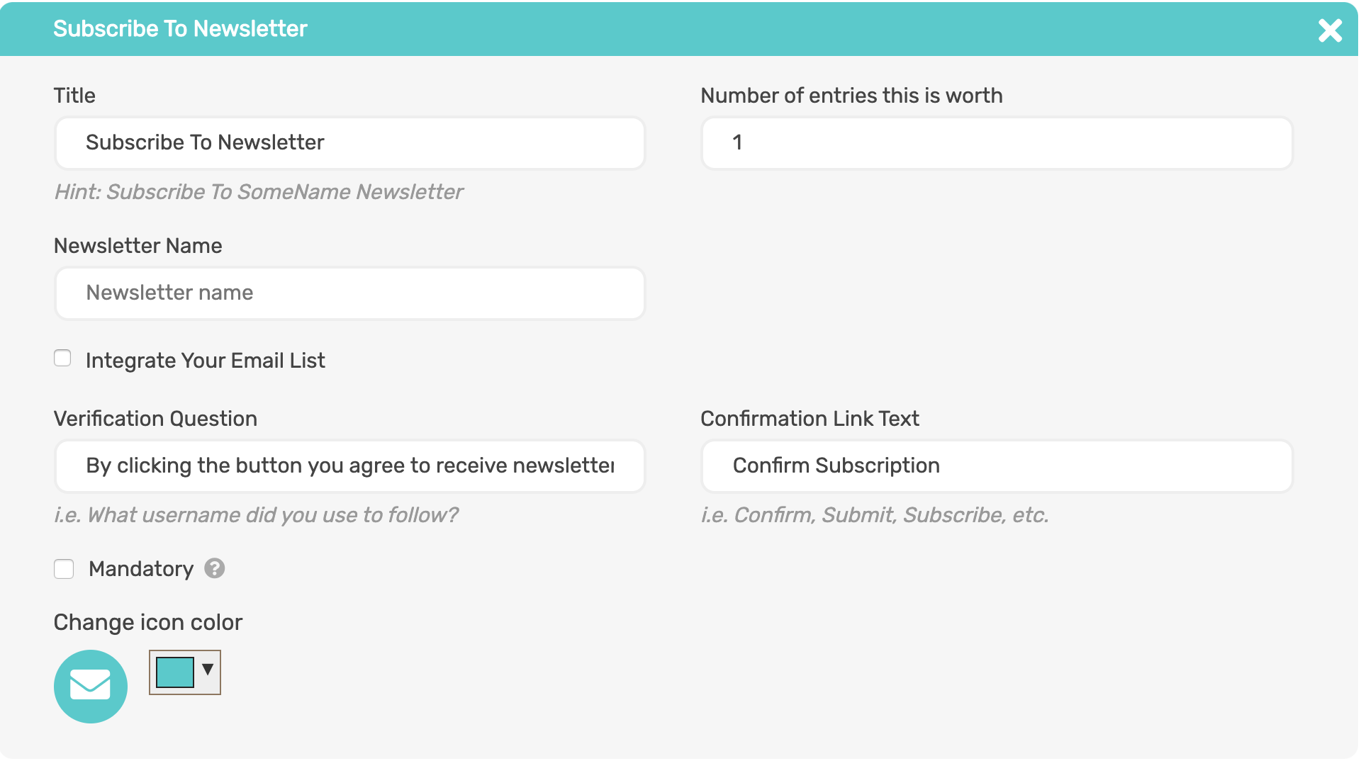 Subscribe To Newsletter Entry Method | SweepWidget