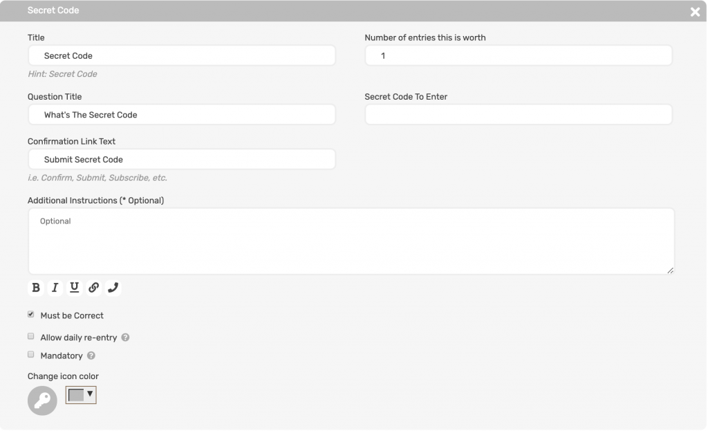 Ask Users To Enter Secret Codes Into Your SweepWidget Giveaway