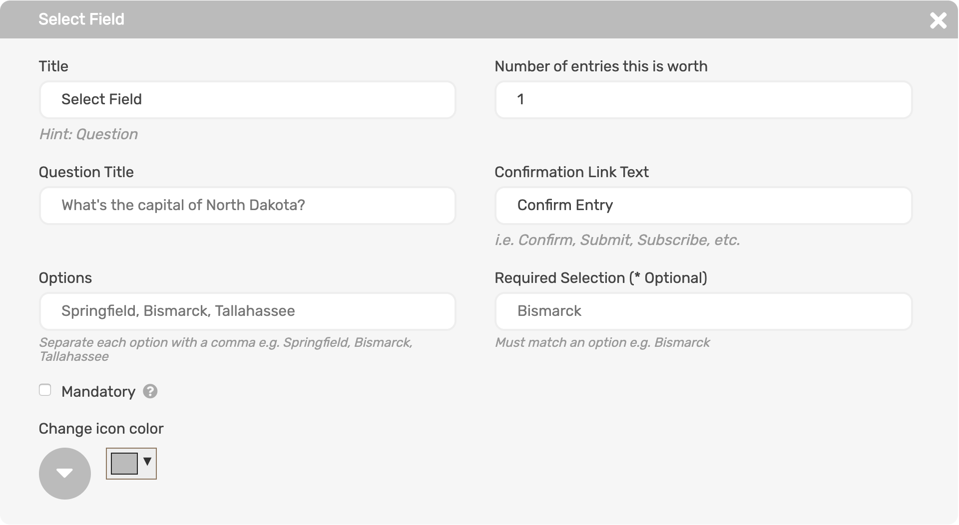 Custom Input Fields Entry Methods | SweepWidget