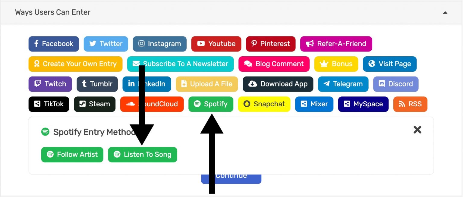 Spotify Entry Methods | SweepWidget