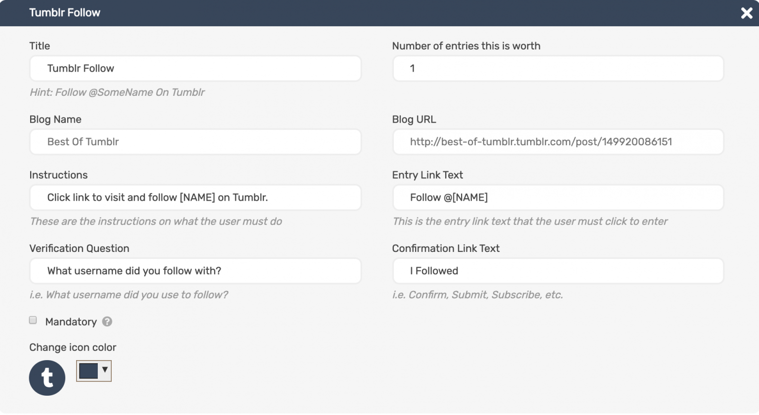 Tumblr Entry Methods | SweepWidget