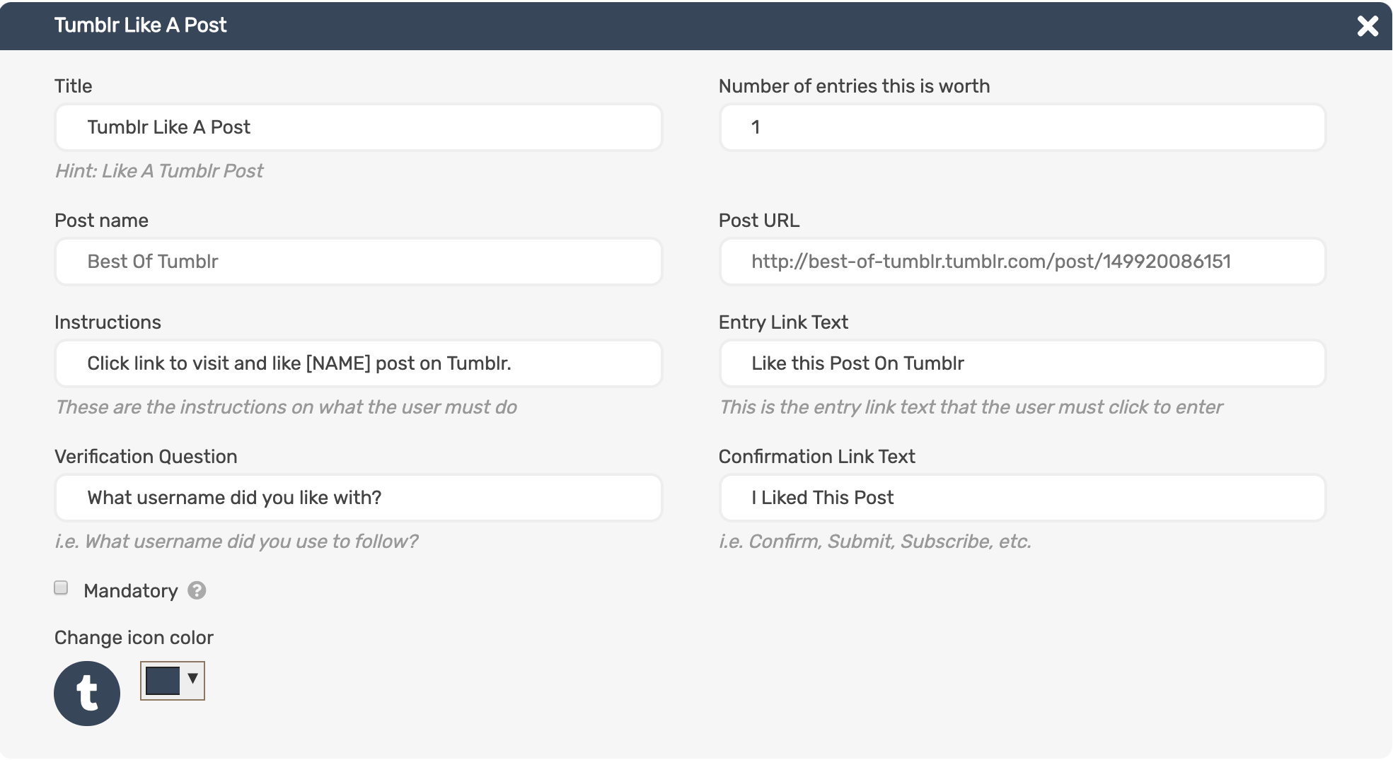 Tumblr Entry Methods | SweepWidget