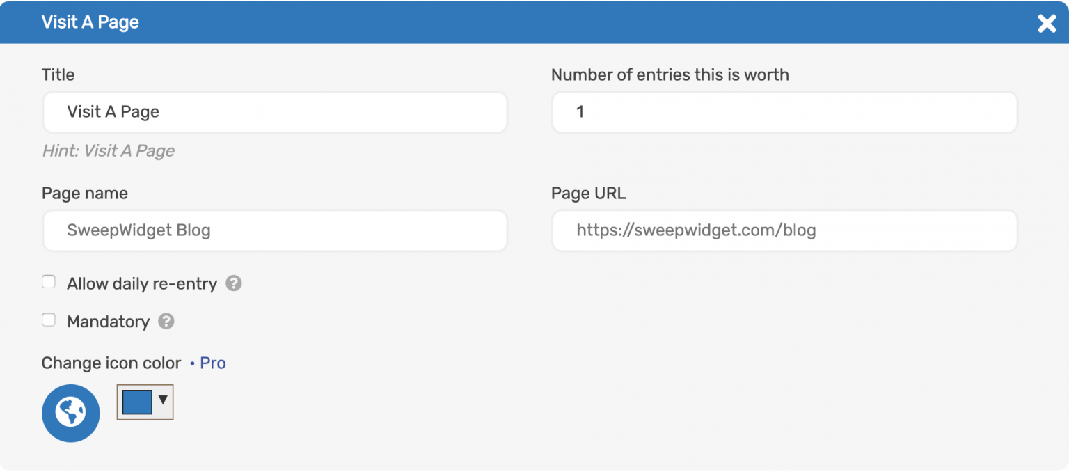 Visit A Page Entry Method | SweepWidget