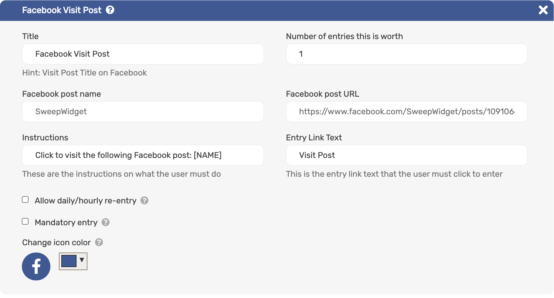 Facebook Entry Methods | SweepWidget