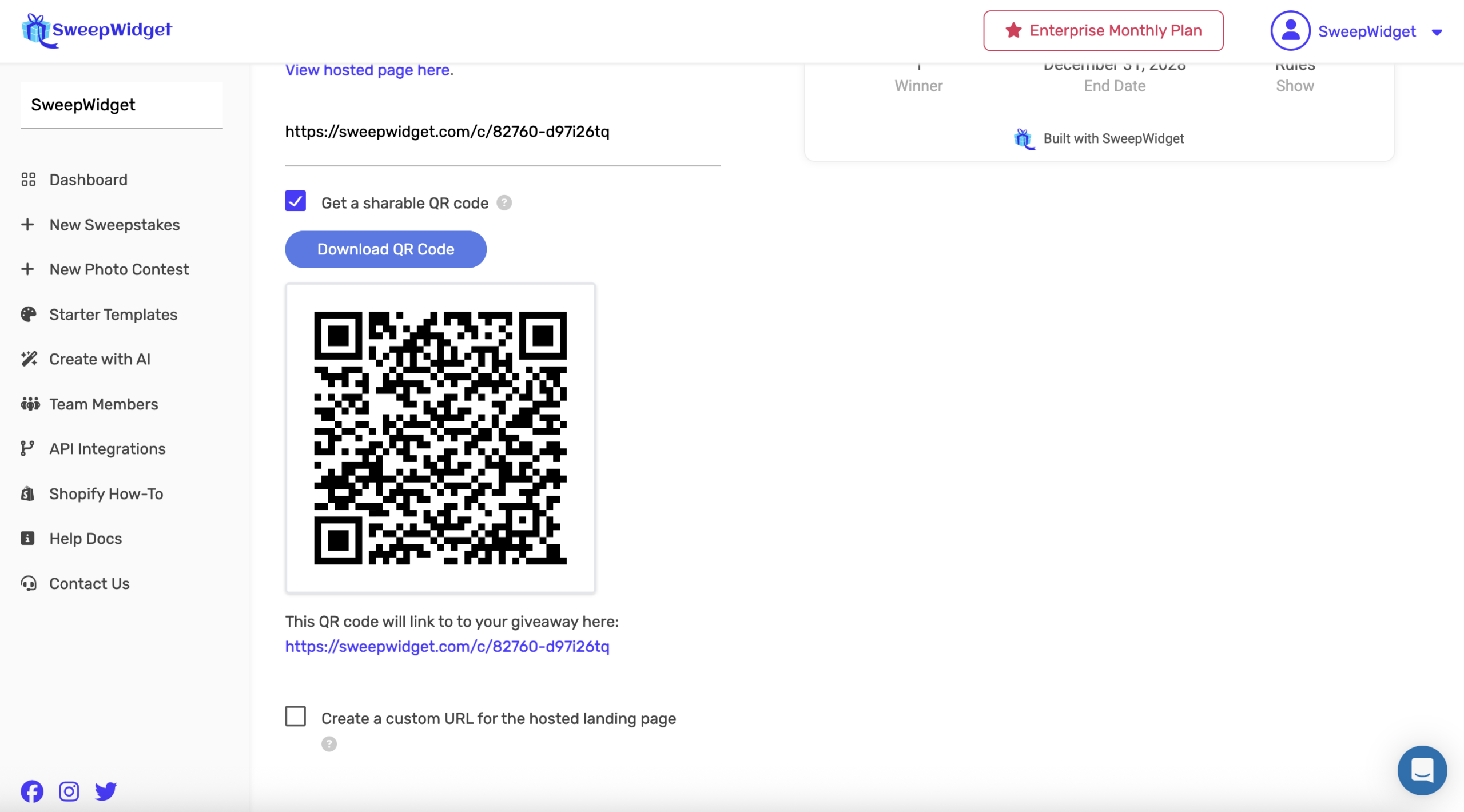 Generate a QR code for your hosted landing page