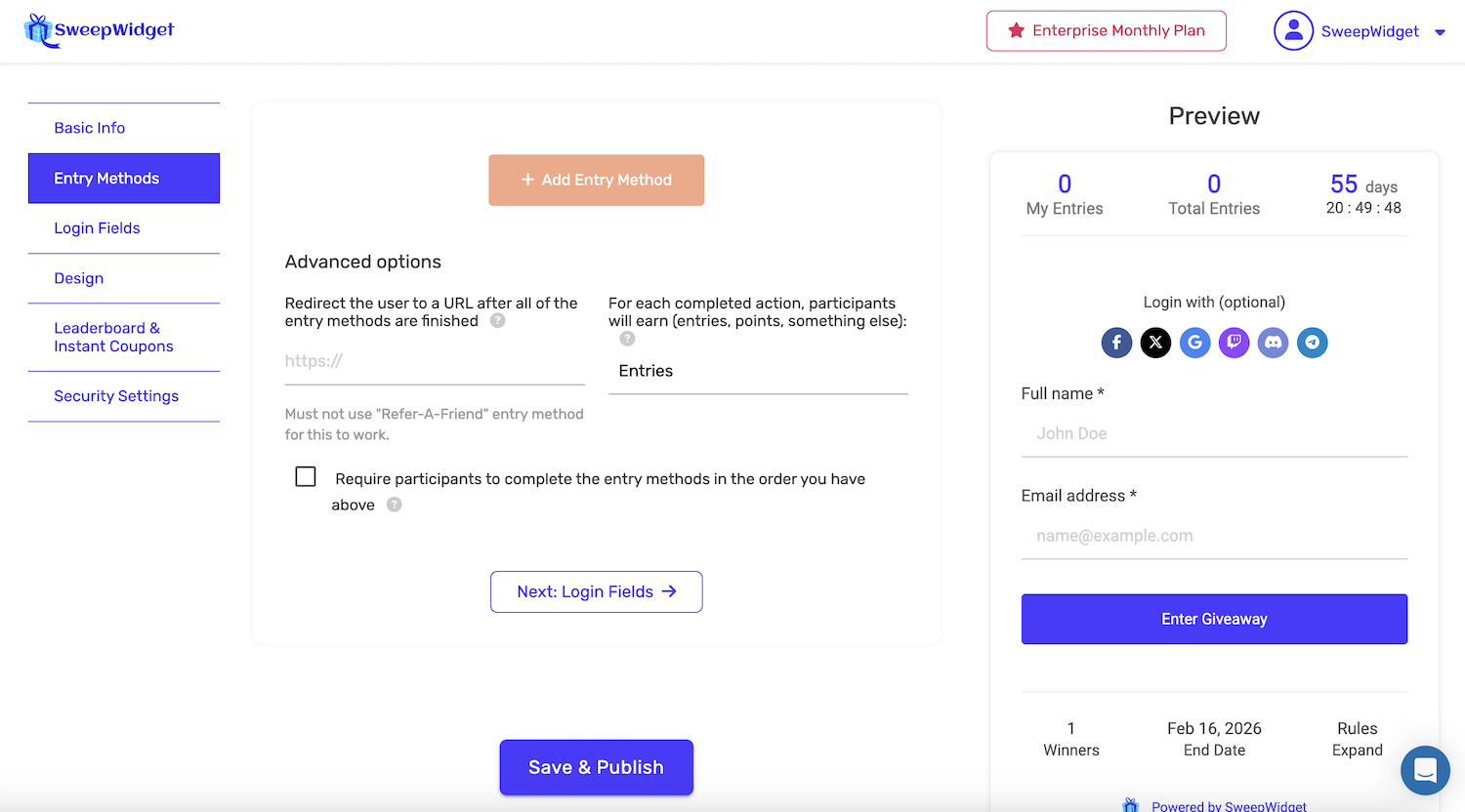 View Advanced Entry Method Options - SweepWidget Help Docs