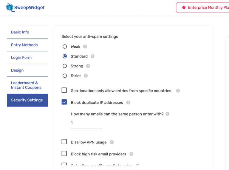 SweepWidget Geo-targeting: Restrict Users By Country
