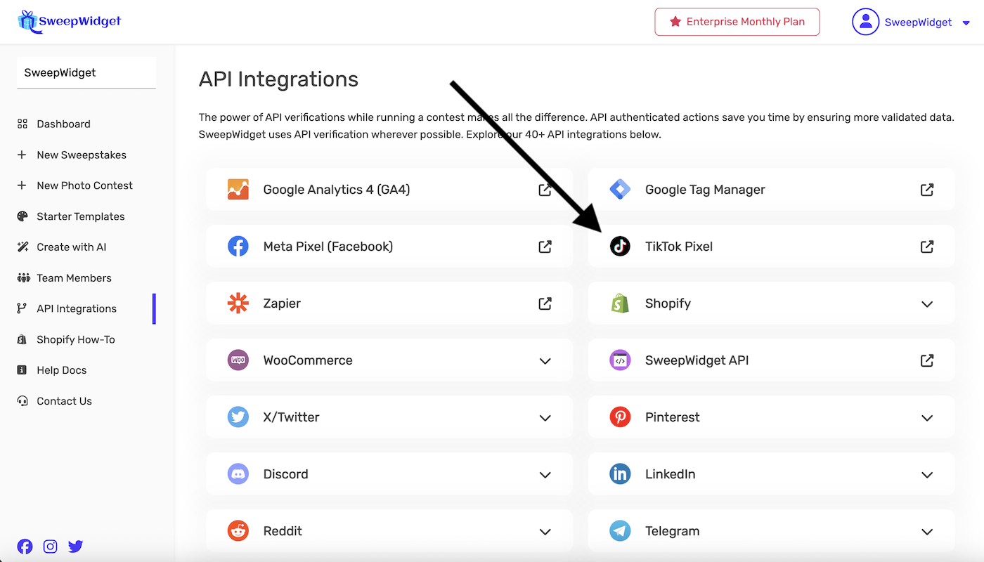 SweepWidget TikTok Tracking Pixel
